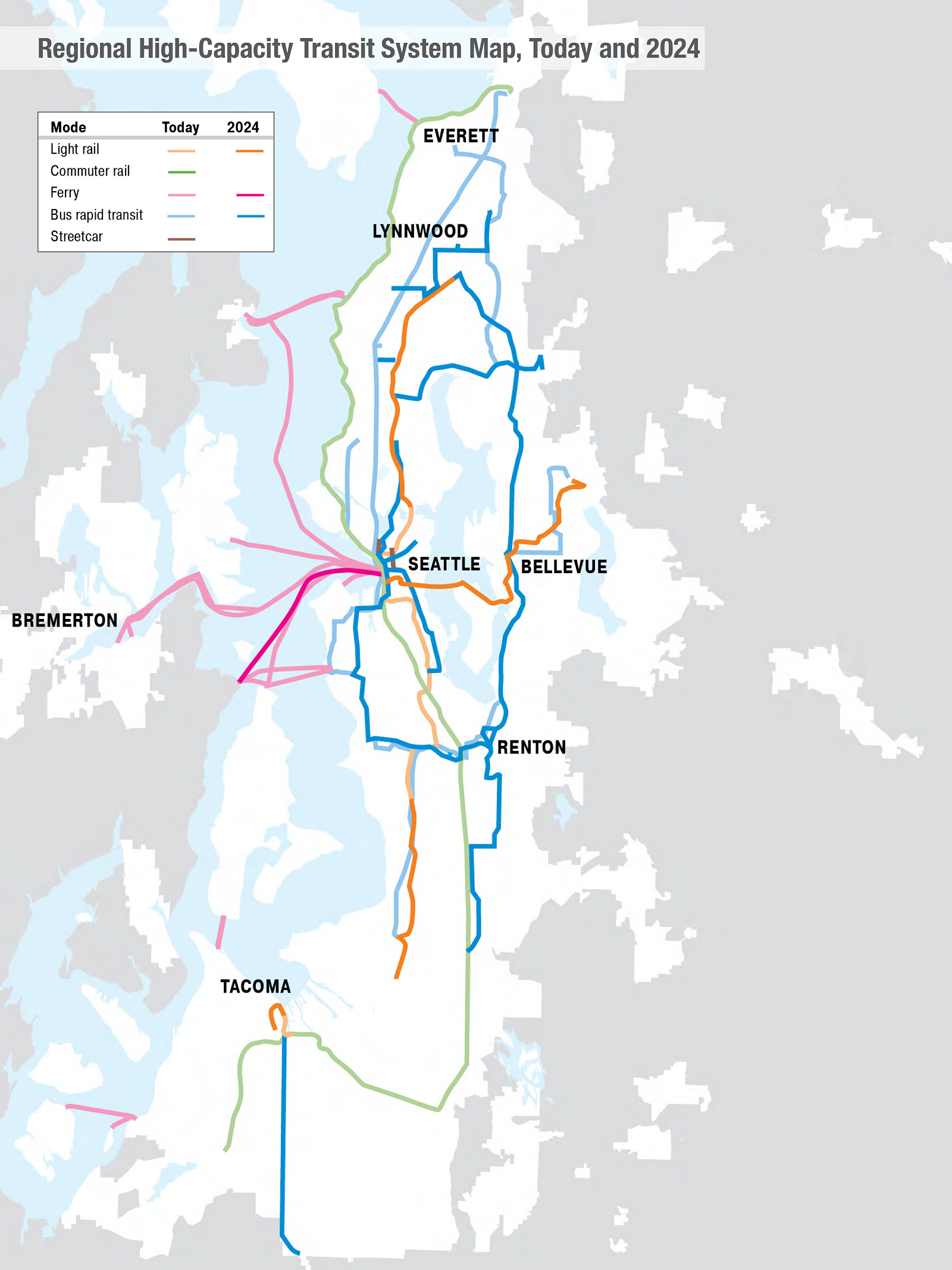 Regional Transit Map, Today and 2024 | Puget Sound Regional Council